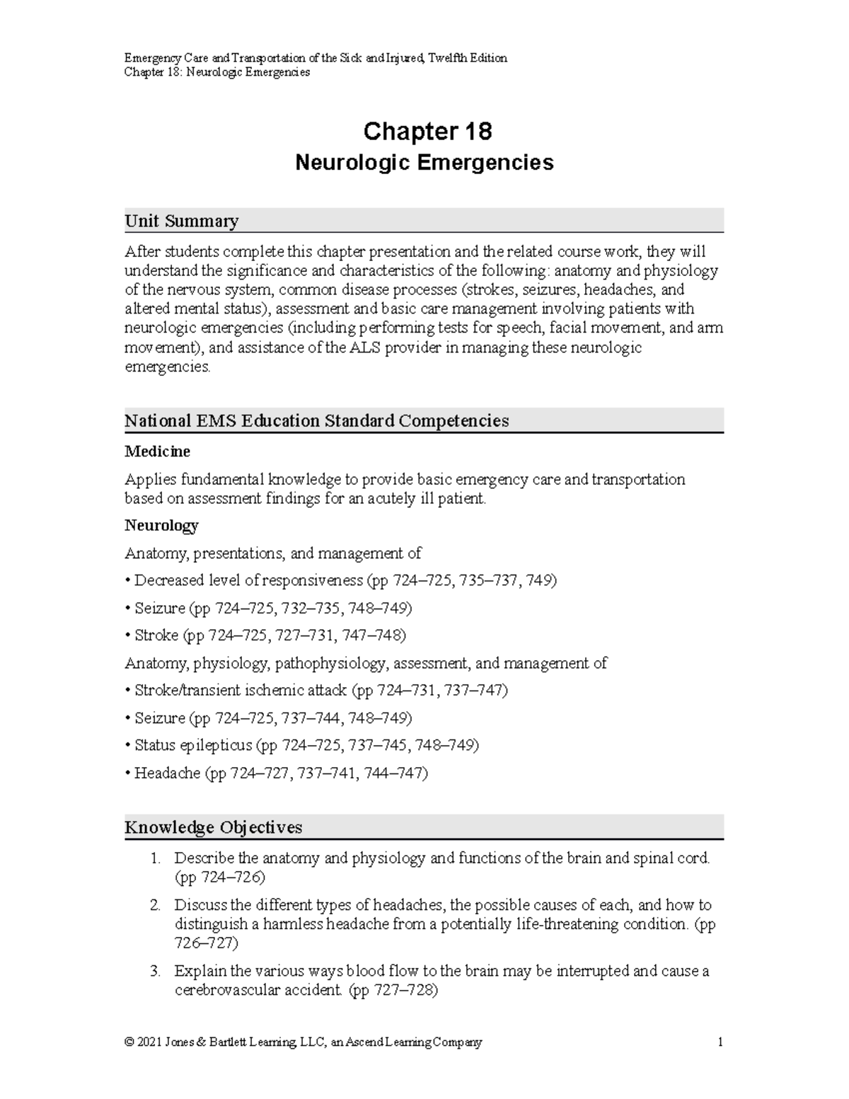 9781284243796 LOUT CH18 - Chapter 18: Neurologic Emergencies Chapter 18 ...