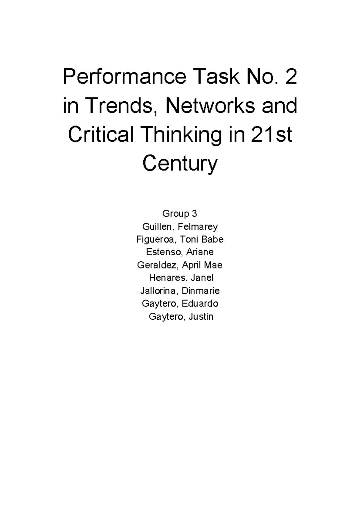 Pt1 trends SY 23-24 - Performance Task No. 2 in Trends, Networks and ...