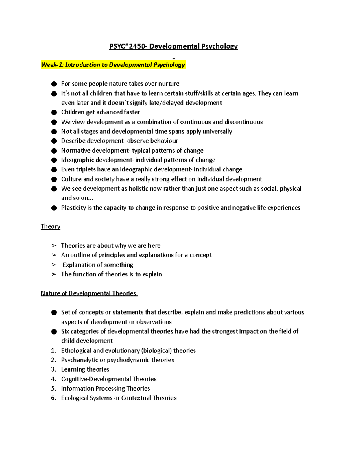 PSYC 2450- Developmental Psychology - PSYC*2450- Developmental ...