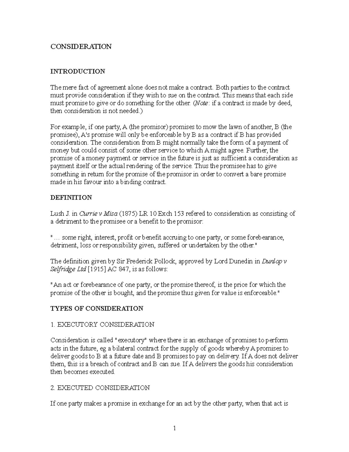 4. Consideration - Lecture notes 2 - CONSIDERATION INTRODUCTION The ...