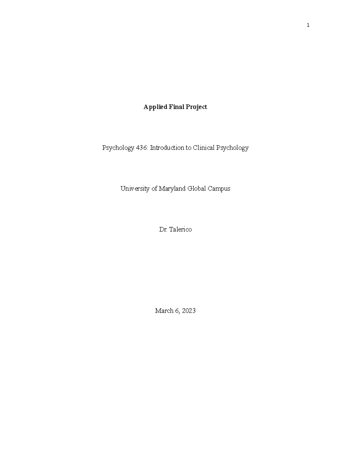 Applied Final Project intro clinical psychology number 2 - Applied ...