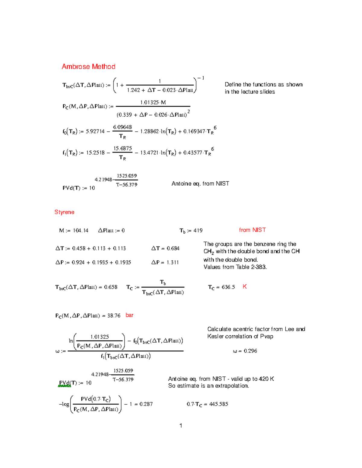 Mathcad - Ambr Sty Eth B Thermo 5 - Ambrose Method TbsC()∆T, ∆Platt 1 1 ...