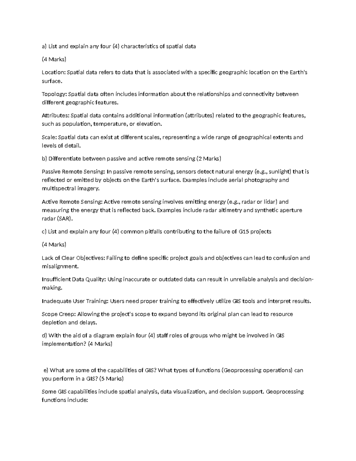 2023 GIS paper - a) List and explain any four (4) characteristics of ...