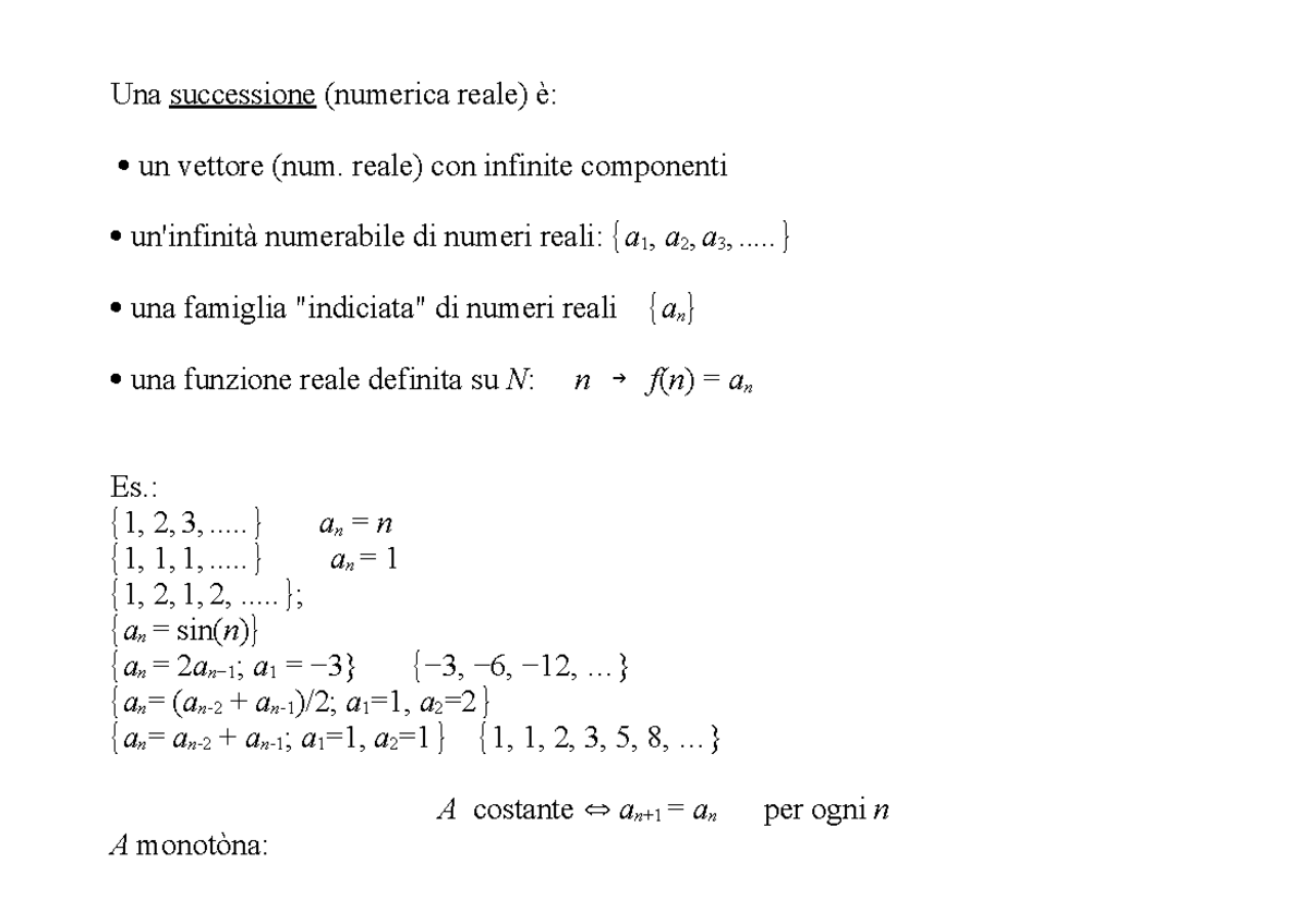Successioni 31 ott - Appunti di matematica - Una successione (numerica ...