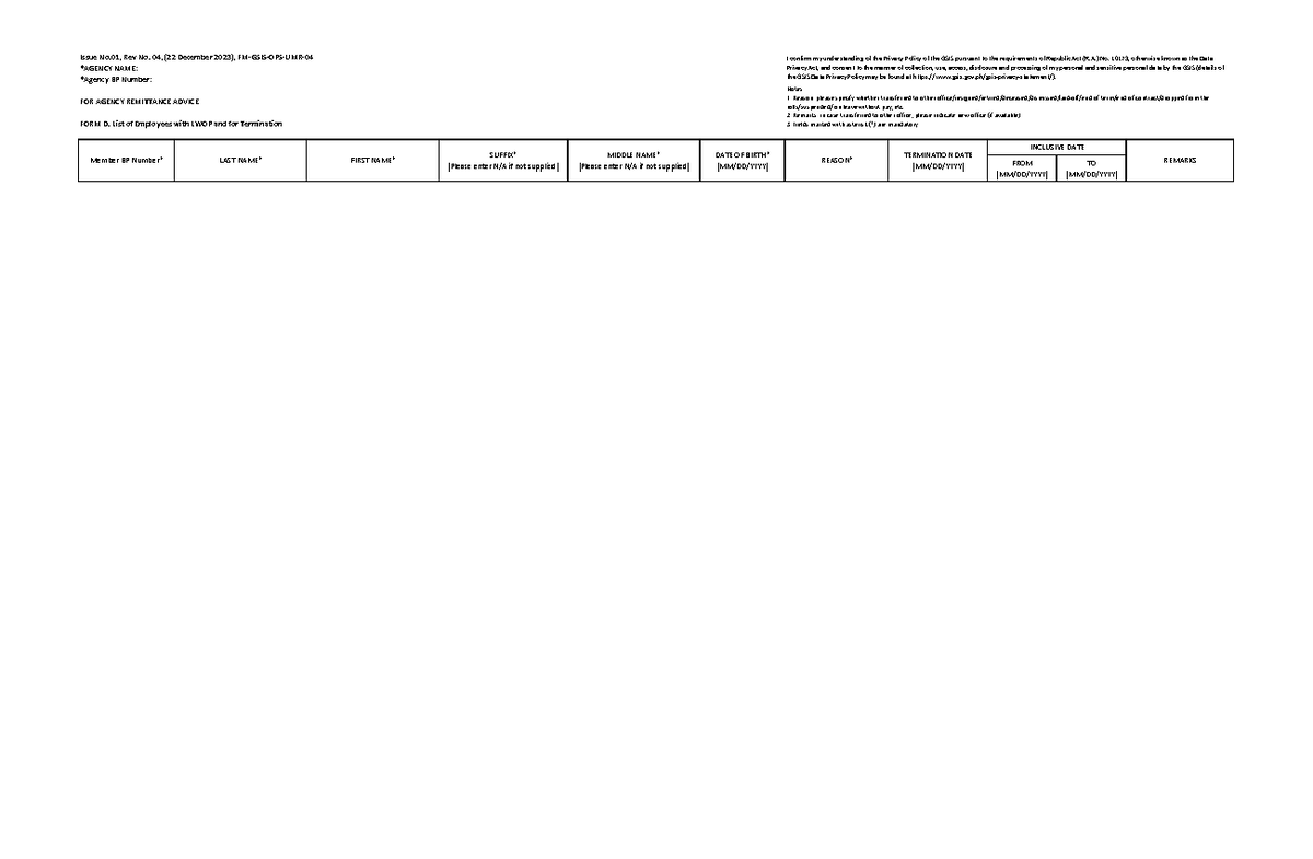 ARA Form D - Issue No, Rev No. 04, (22 December 2023), FM-GSIS-OPS-UMR ...