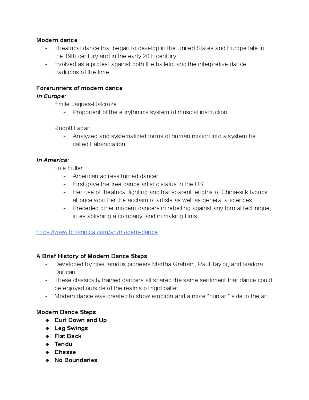 Modern Dance Notes - Modern dance - Theatrical dance that began to ...