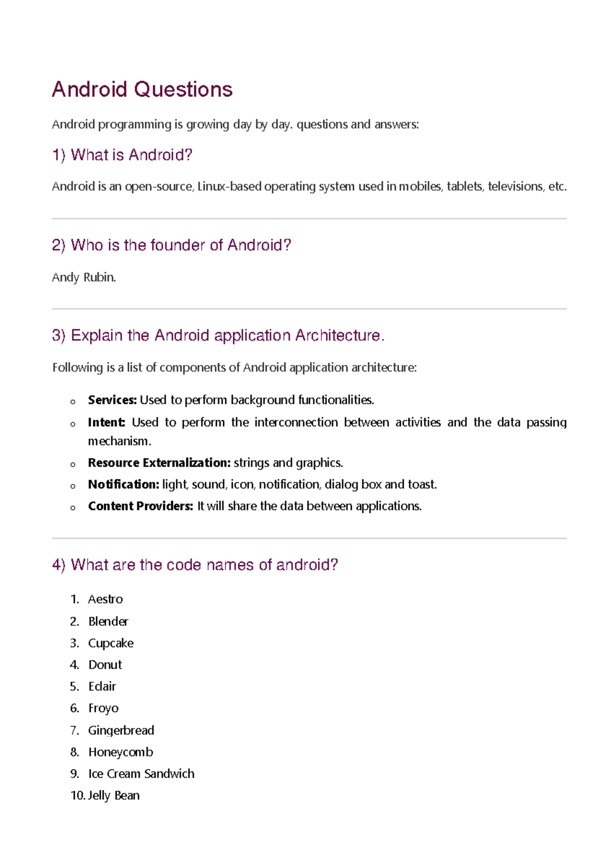 Android Questions For Exam Android Questions Android Programming Is 9005