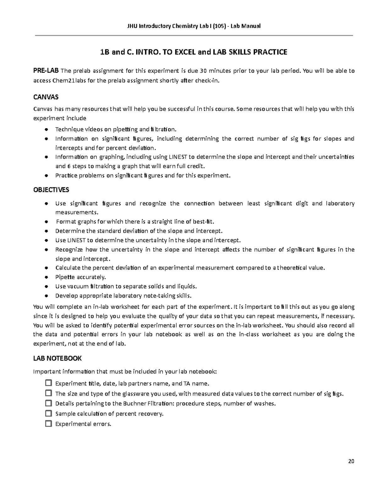 Fall Lab Manual v FA22 - Exp1BC - 1B and C. INTRO. TO EXCEL and LAB ...