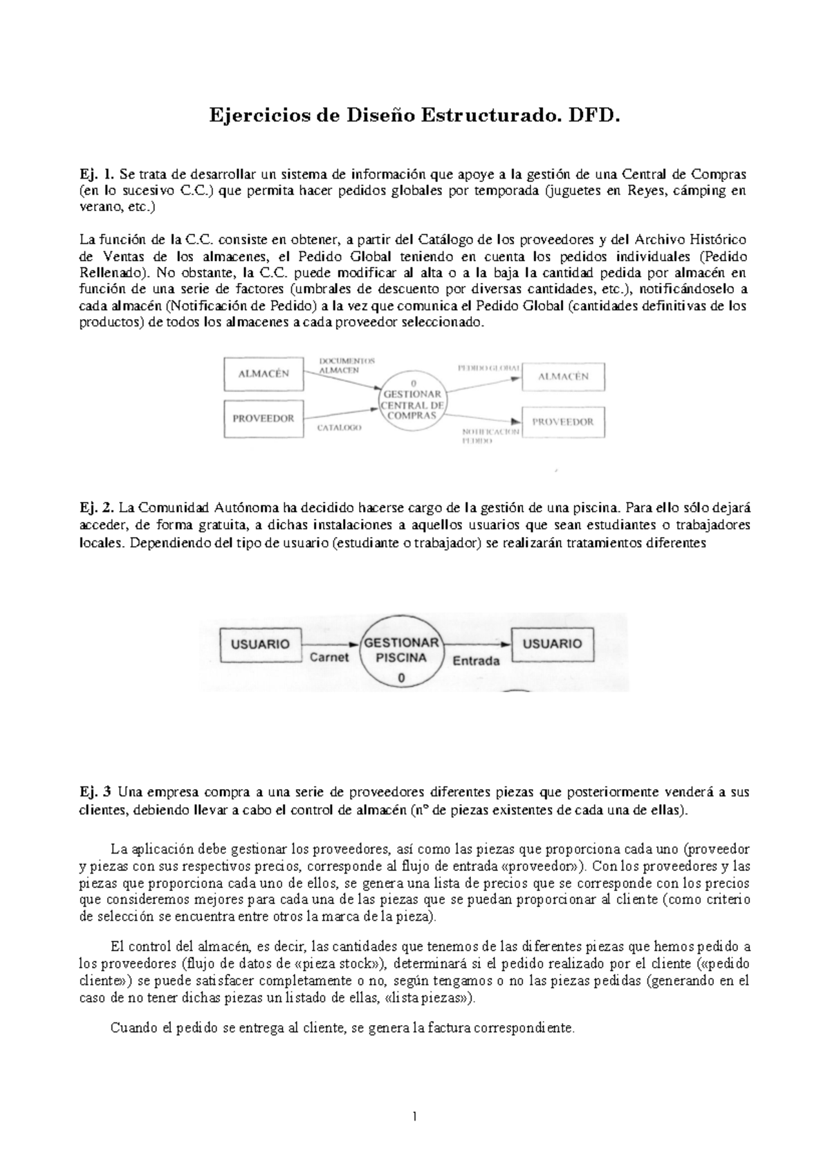 Ejemplos DFD Diagrama de contexto - 1 Ejercicios de Diseño Estructurado. DFD. Ej. 1. Se trata de ...