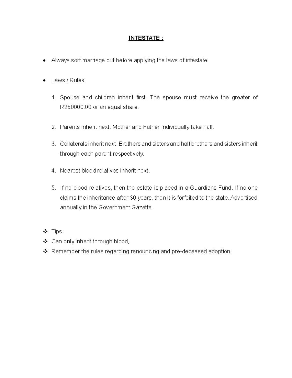 Intestate - INTESTATE : Always sort marriage out before applying the ...