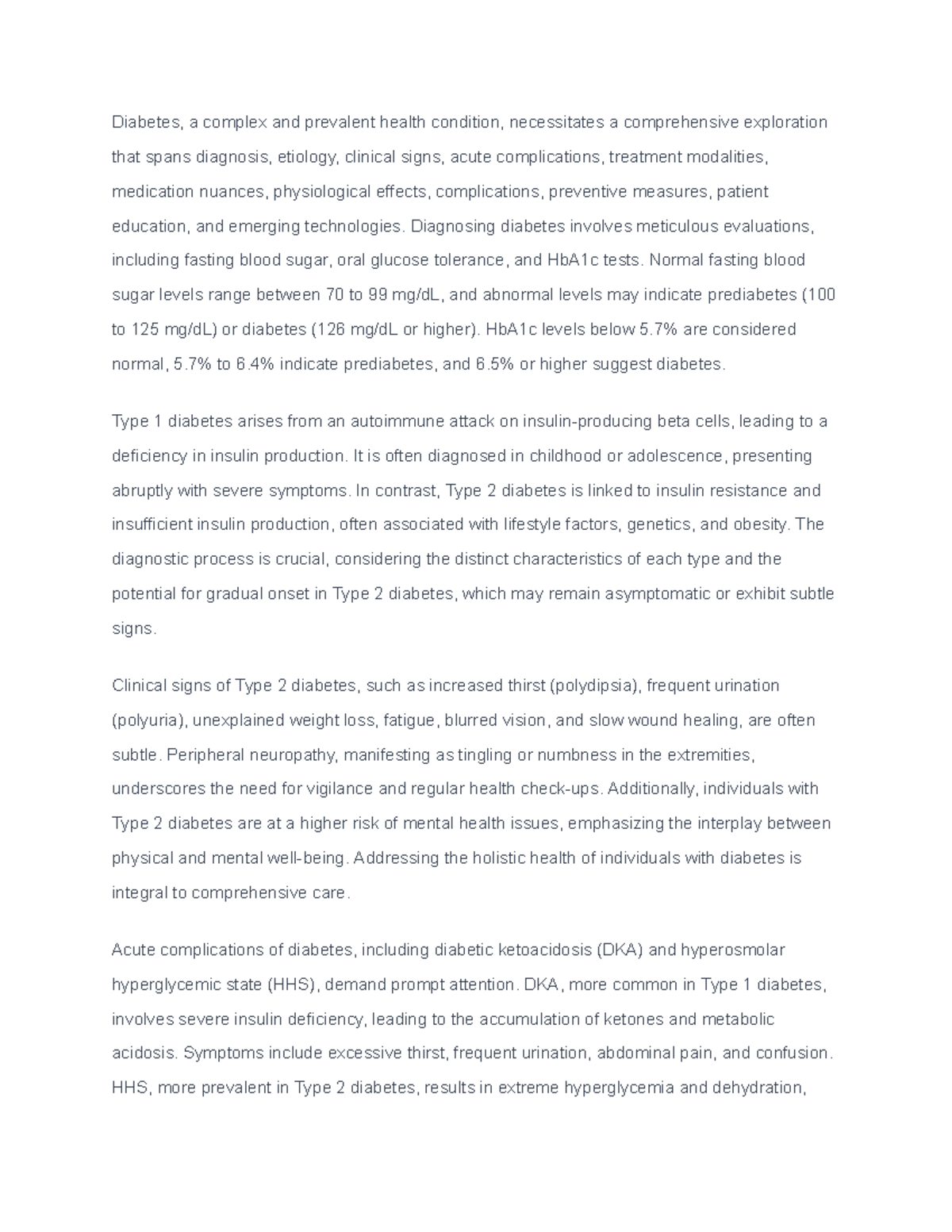Essay on diabetes - Diabetes, a complex and prevalent health condition ...