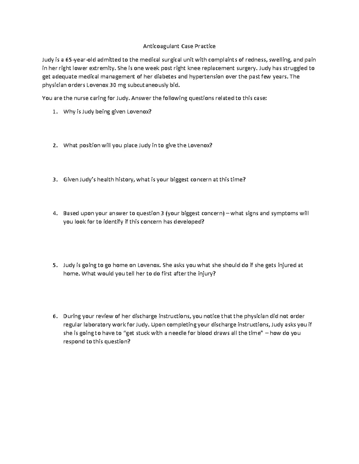 Anticoagulant Case Additional Practice - Anticoagulant Case Practice ...