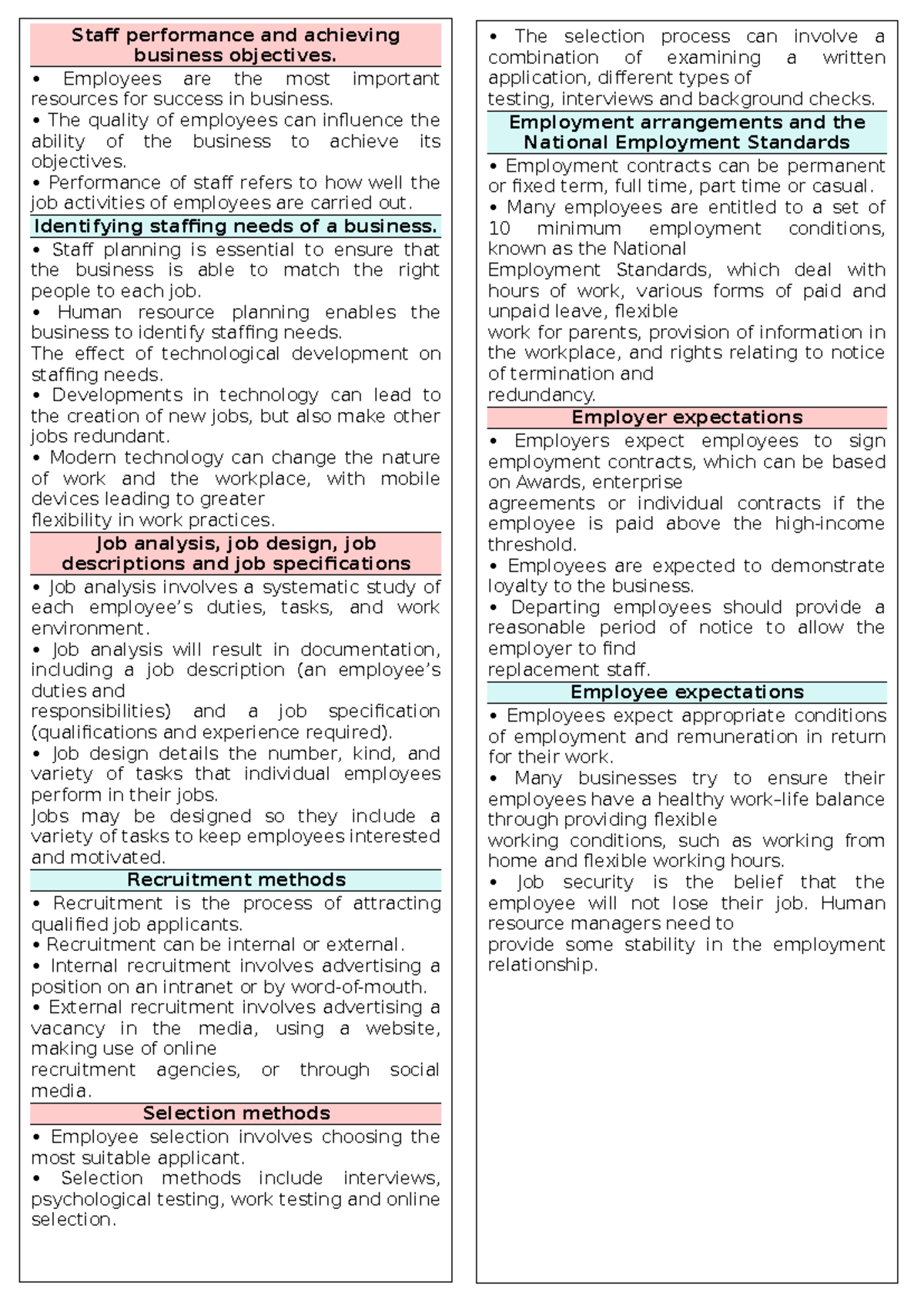 Staffing a business cheat sheet - Staff performance and achieving ...
