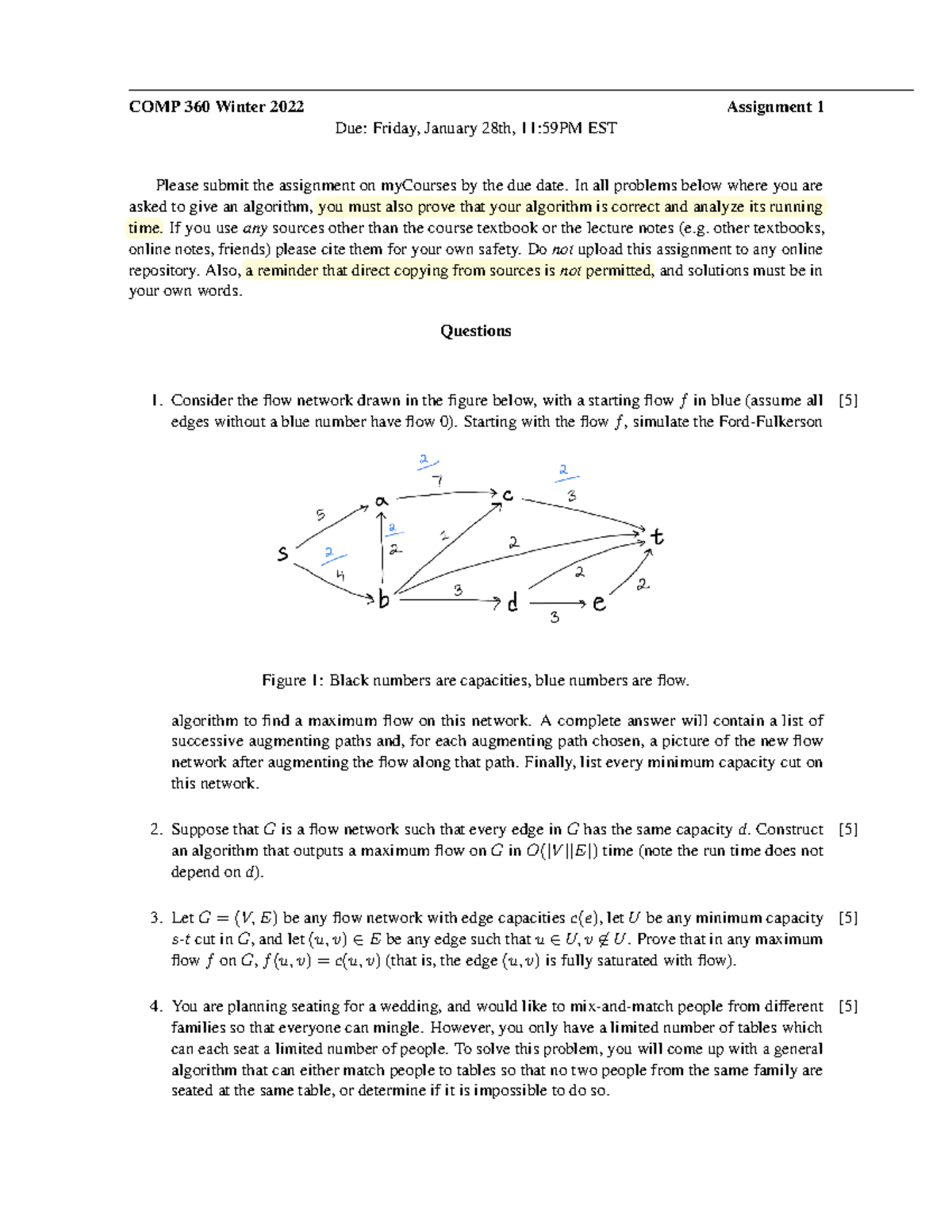 A1 - First Assignment - COMP 360 Winter 2022 Assignment 1 Due: Friday, January 28th, 11:59PM EST ...