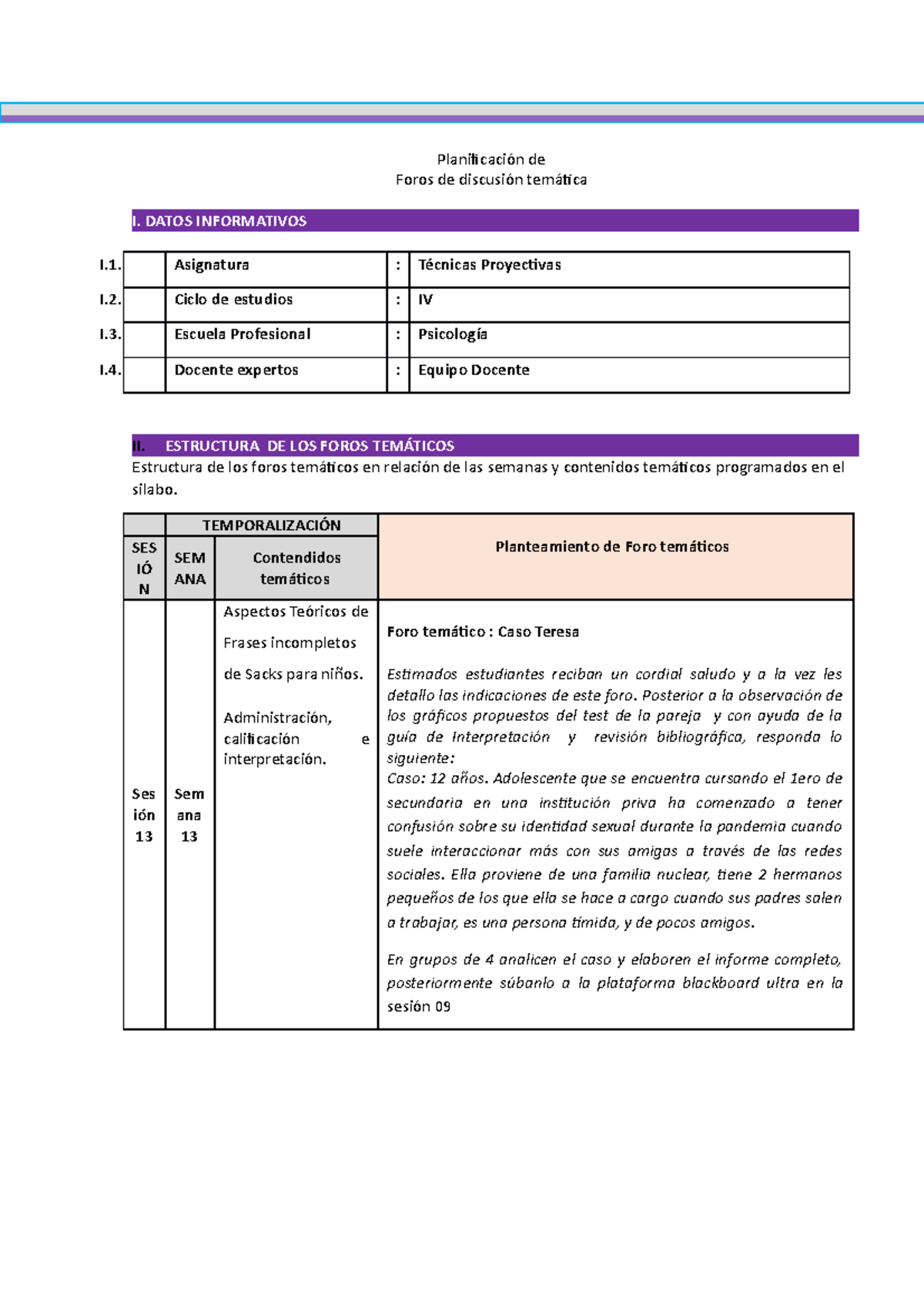 Foro tematico Caso Teresa - Planificación de Foros de discusión ...