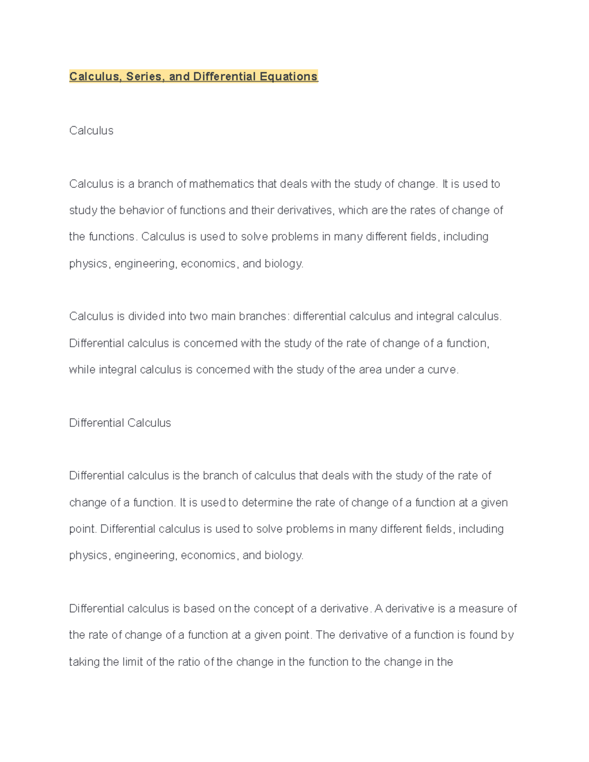 Calculus, Series, and Differential Equations - Calculus, Series, and ...