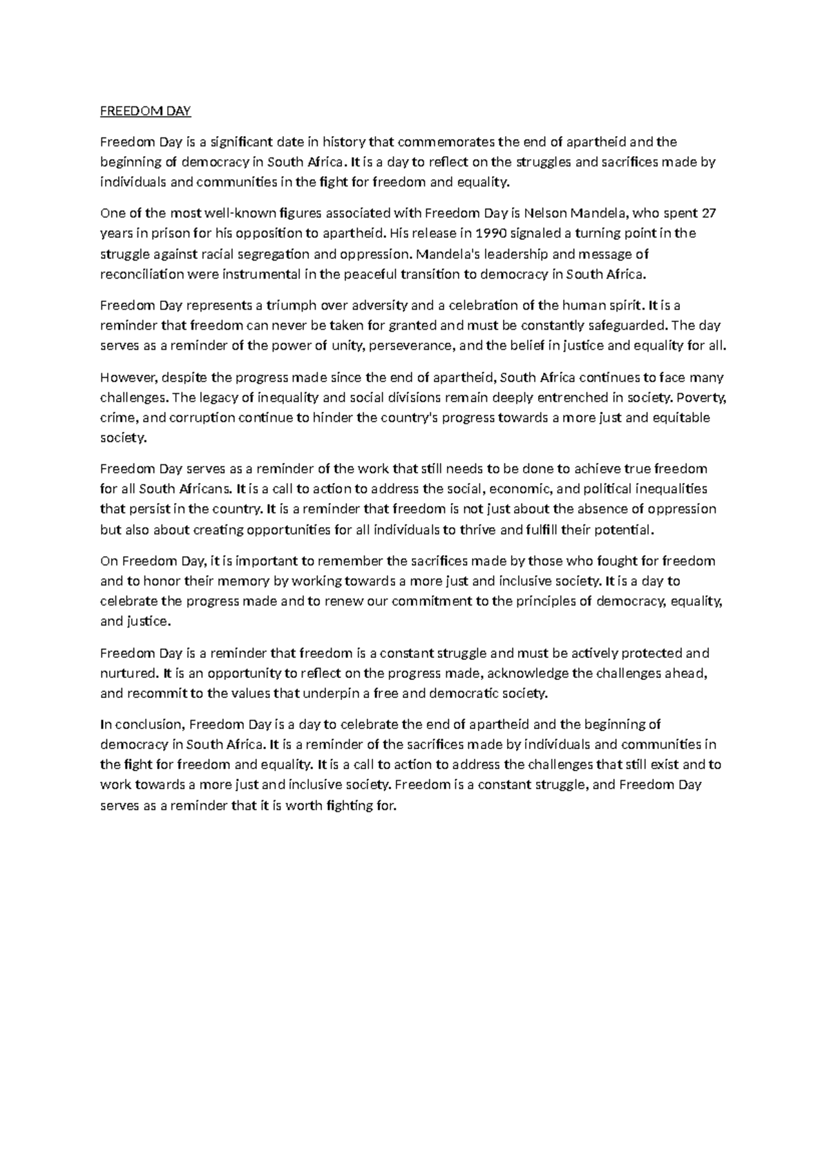 Freedom DAY - FREEDOM DAY Freedom Day is a significant date in history ...