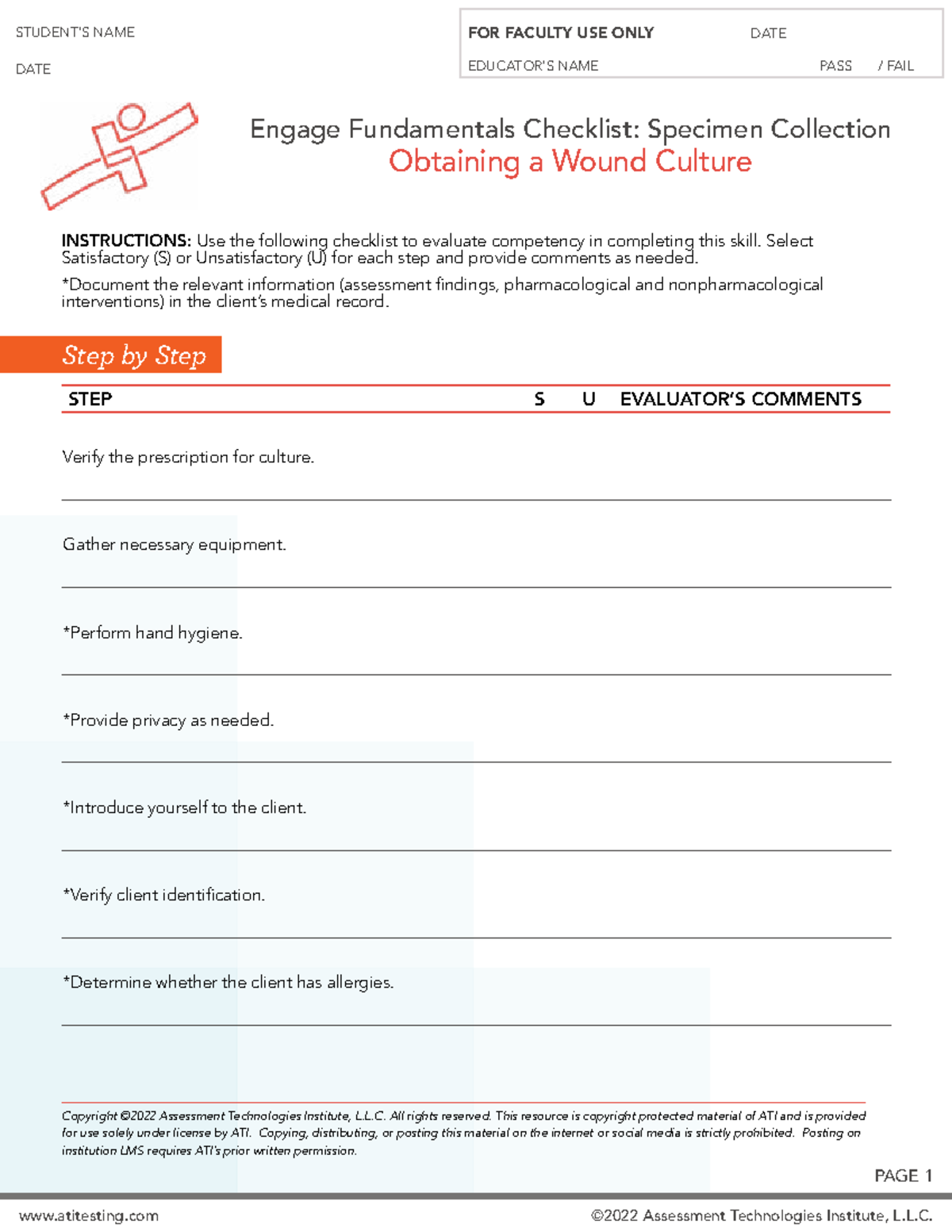 Skills Checklist Tissue Wound Culture - PAGE 1 Copyright ©2022 ...