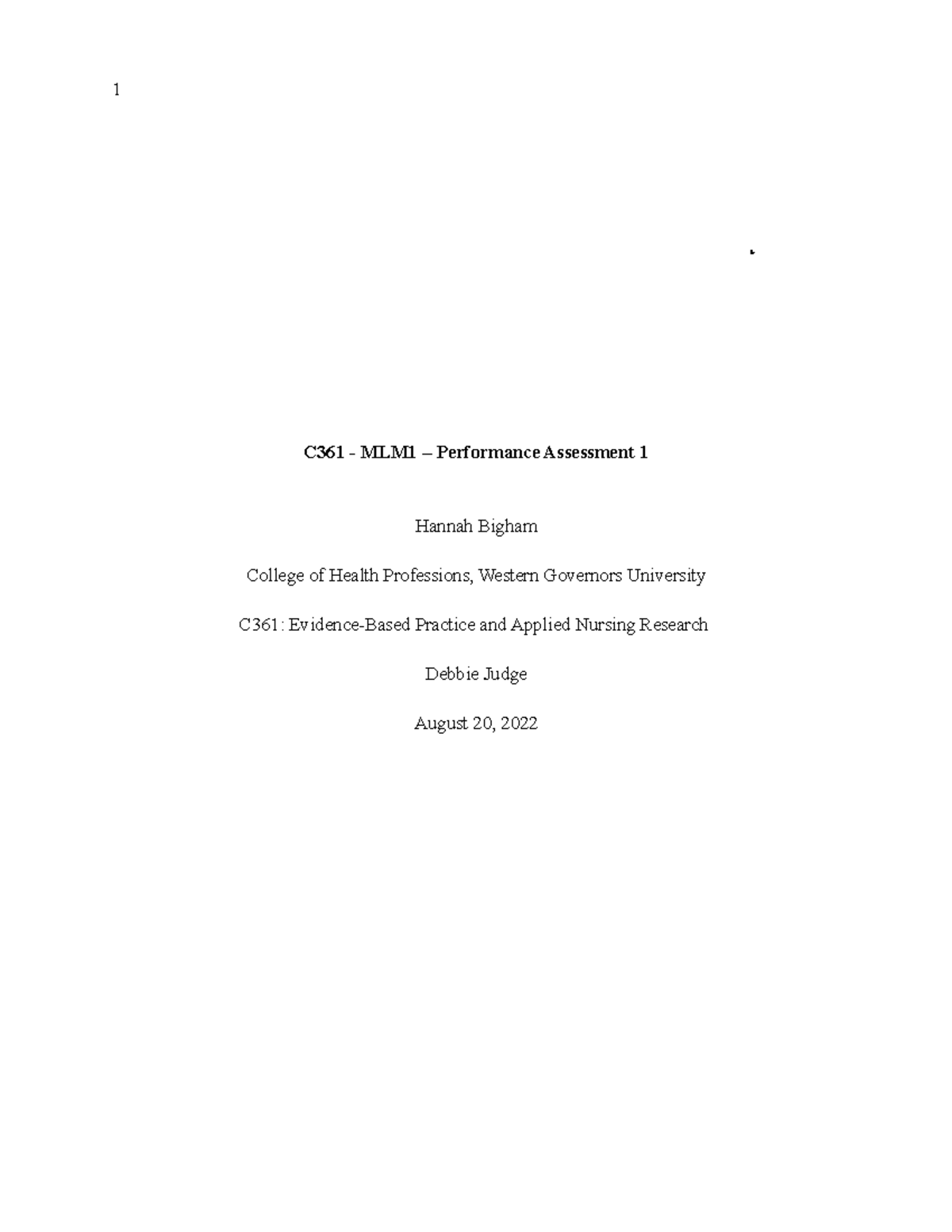 C361 PA 1 Template - Passed on attempt 2 - C361 - MLM1 – Performance ...