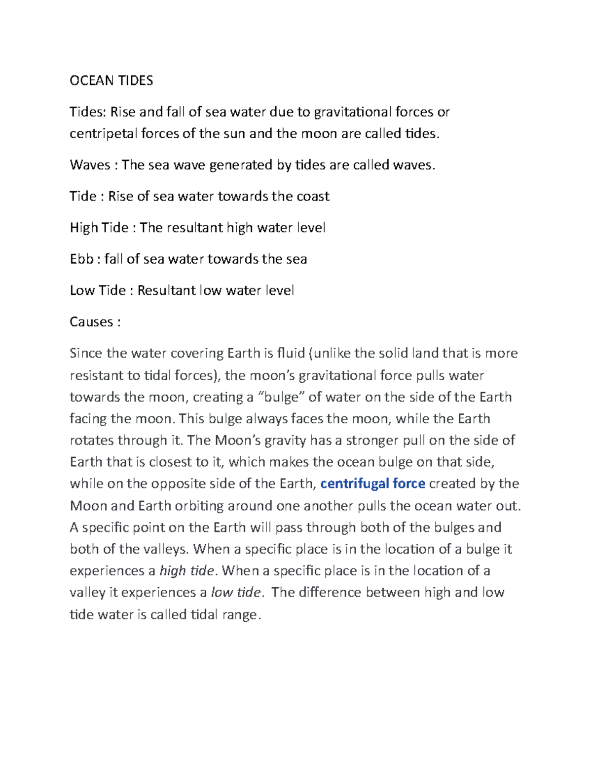 Currents AND Tides - OCEAN TIDES Tides: Rise and fall of sea water due ...
