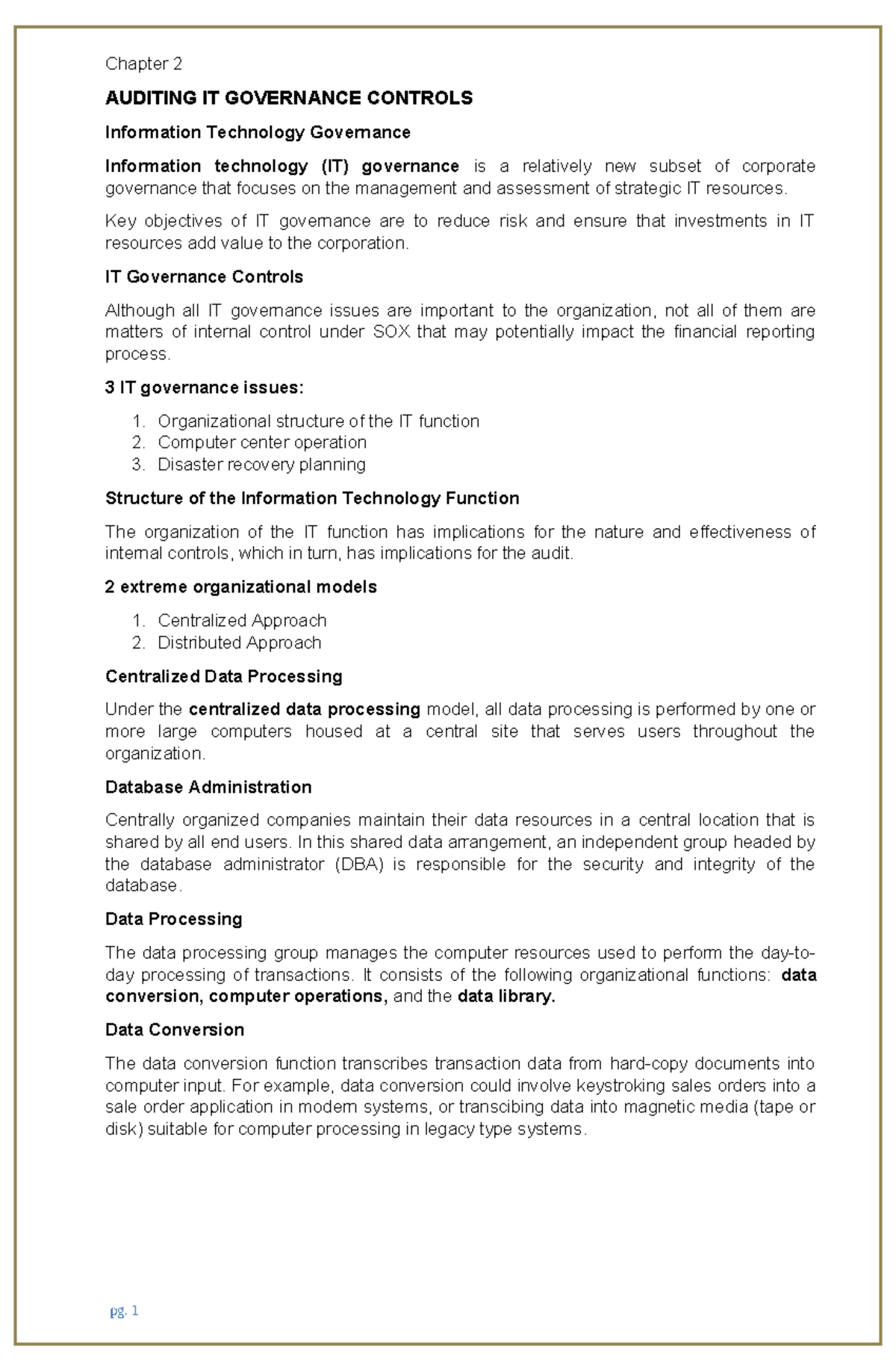 461355143 Chapter 2 Auditing IT Governance Controls - Chapter 2 ...