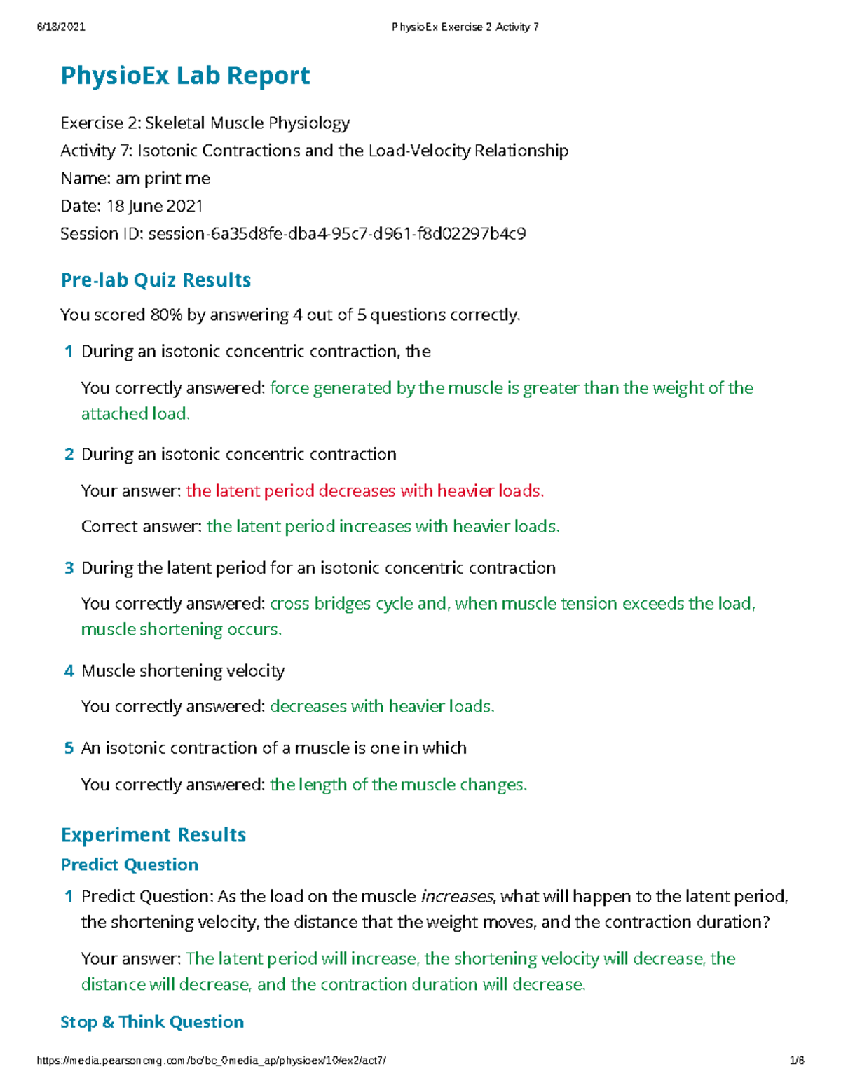 Physioex 10.0 exercise 7 - PhysioEx Lab Report Exercise 2: Skeletal ...