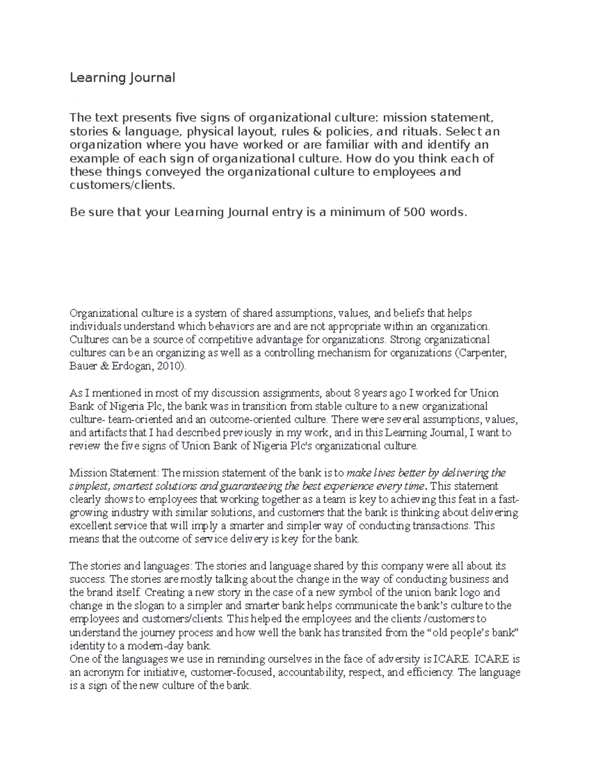 LJ WEEK Eight - learning journal - Learning Journal The text presents ...