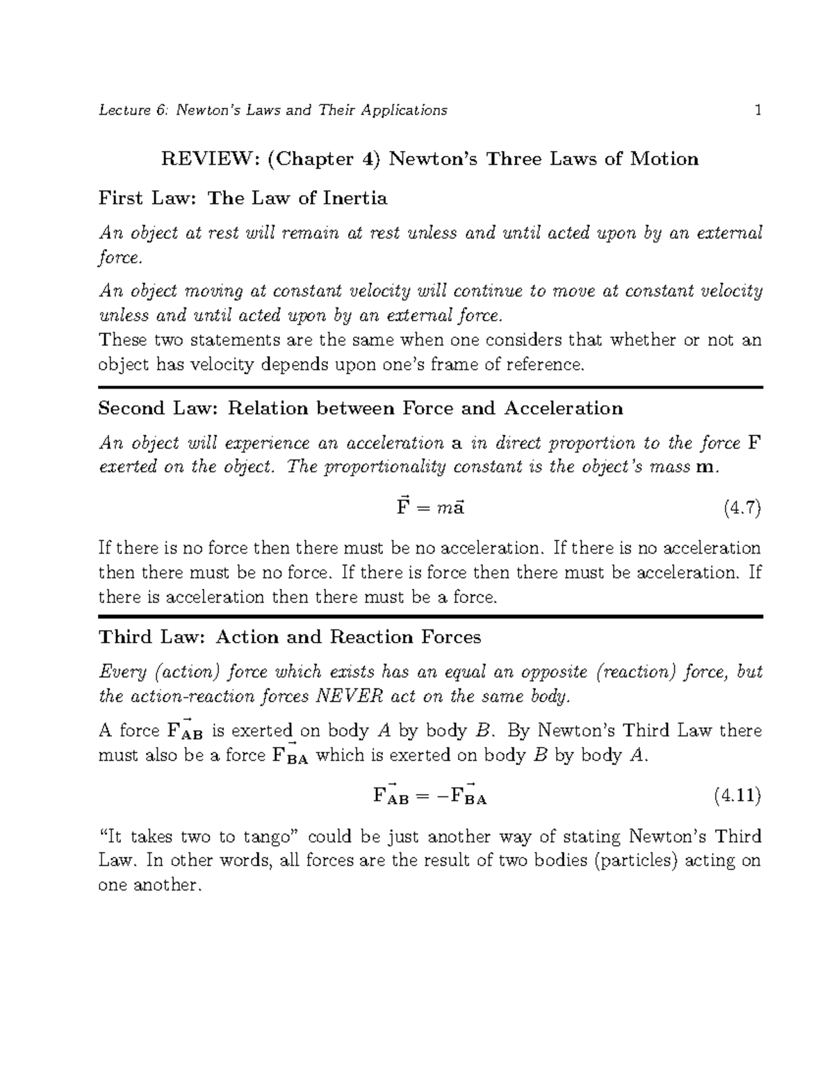 Review of Newton’s Laws of Motion - REVIEW: (Chapter 4) Newton’s Three ...
