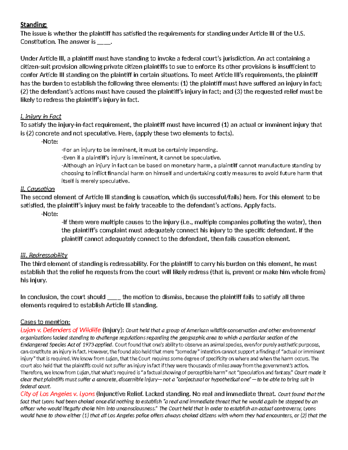 Quimbee Example Essay Problems Outline - Standing: The issue is whether ...