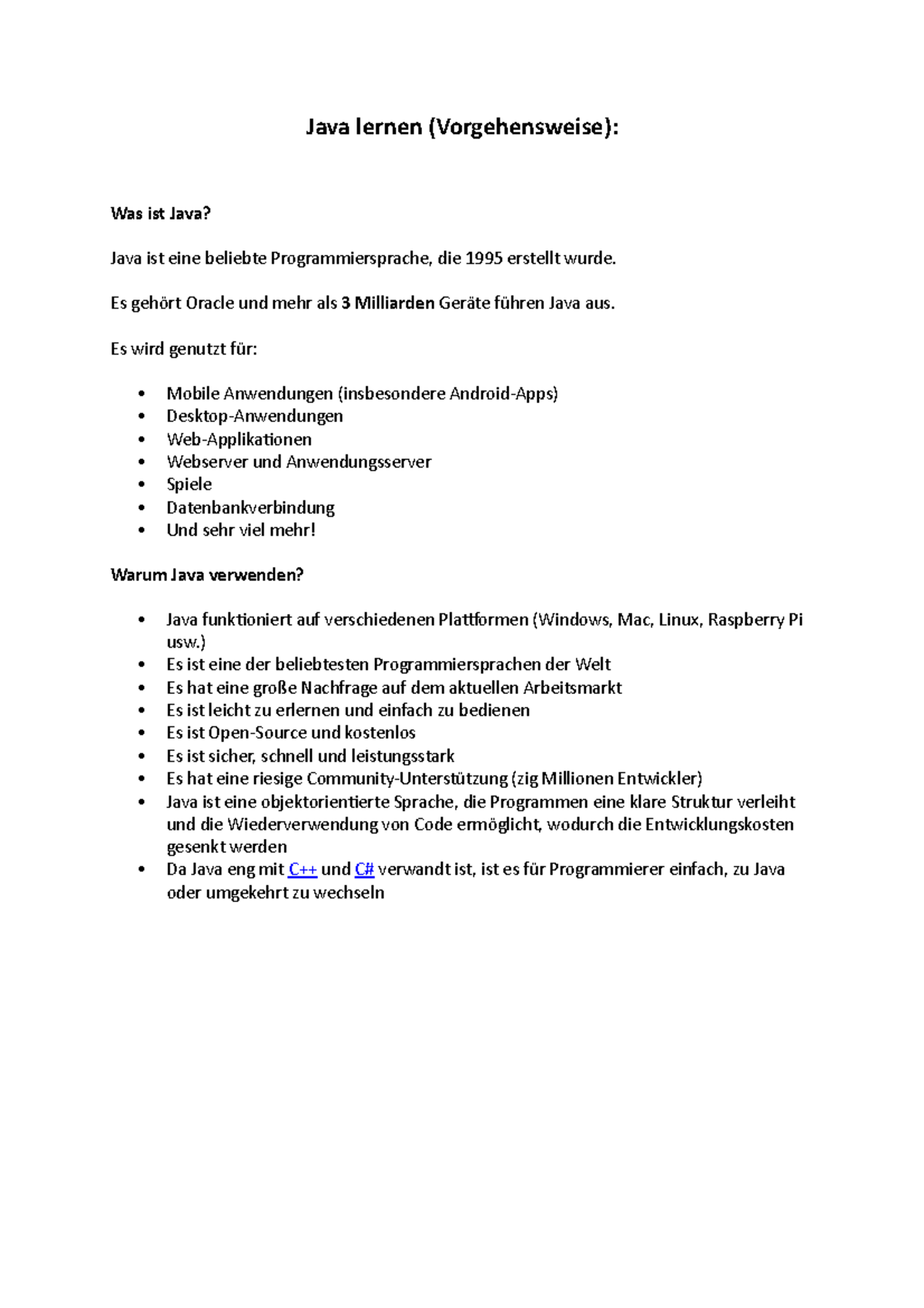 Java lernen - Zusammenfassung - Java lernen (Vorgehensweise): Was ist ...