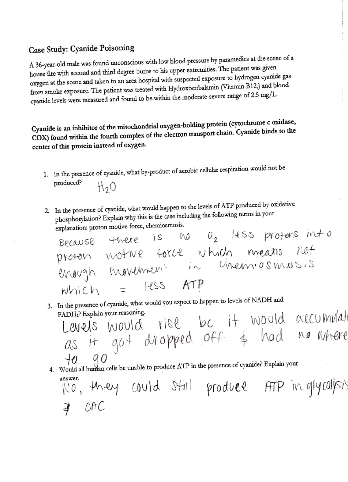 Functional Bio Notes - Case Study: Cyanide Poisoning A 36-year-old male ...