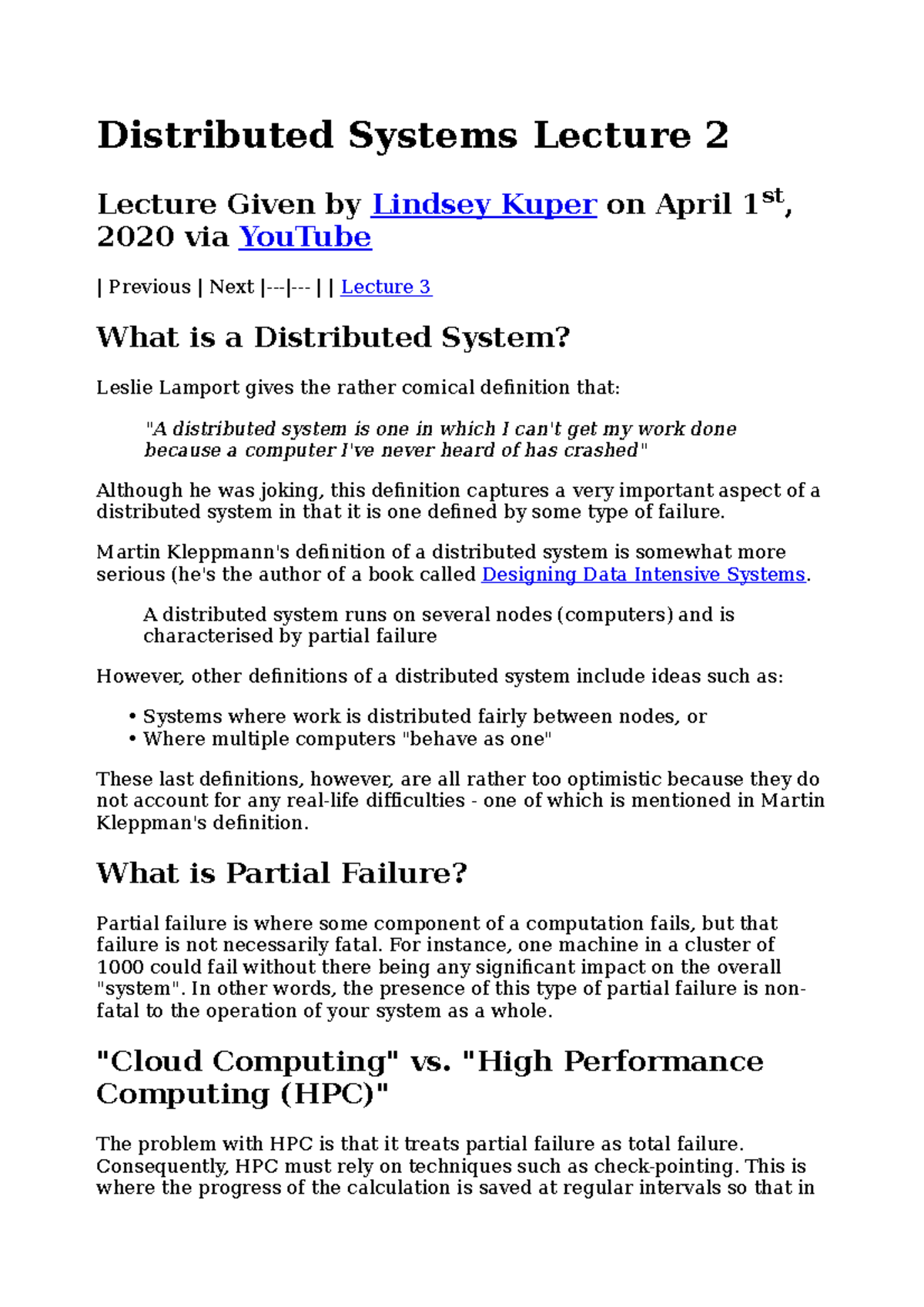 Lecture 2 Distributed Systems Lecture 2 Lecture Given By Lindsey Kuper On April 1 St 2020