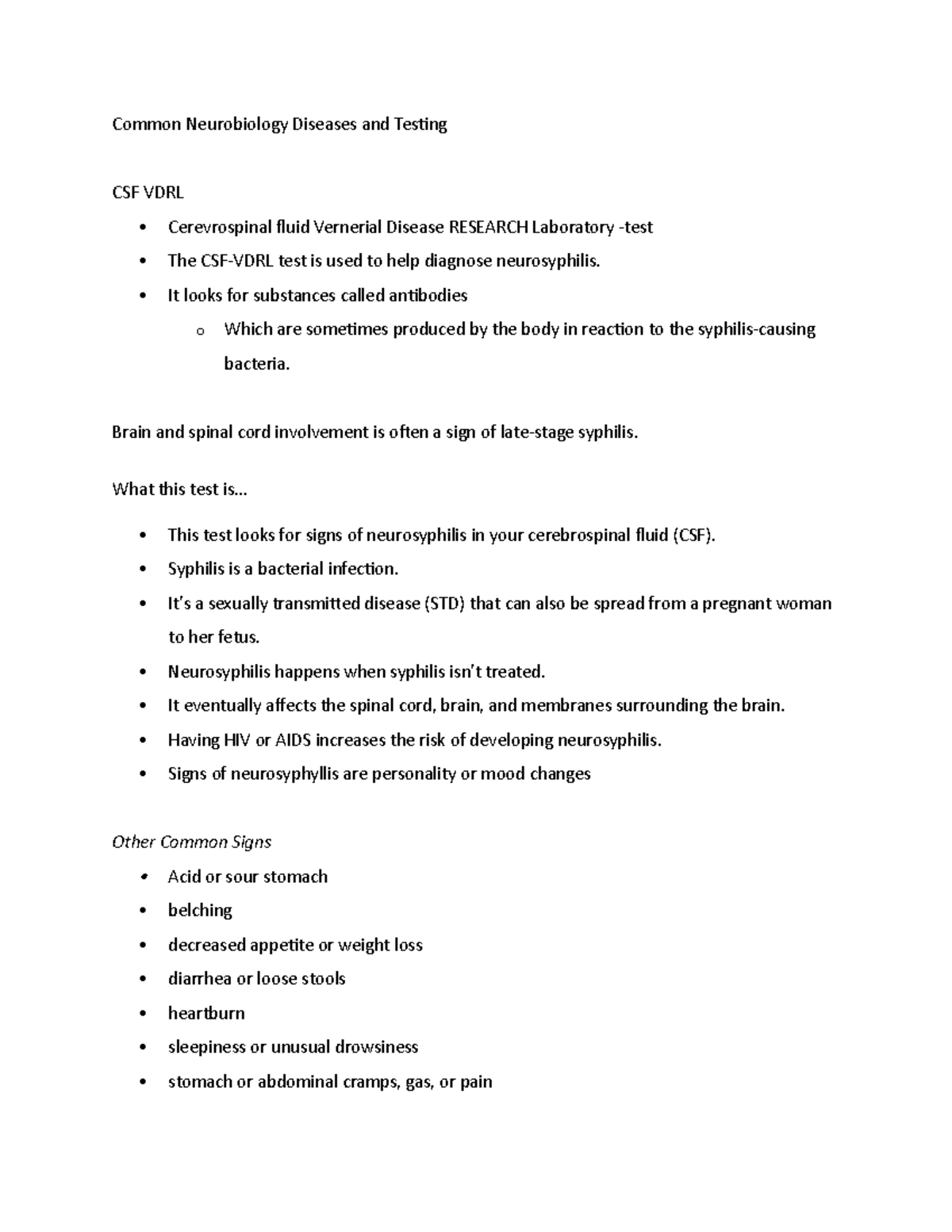 Bio101 Neurosyphalous - Common Neurobiology Diseases and Testing CSF ...