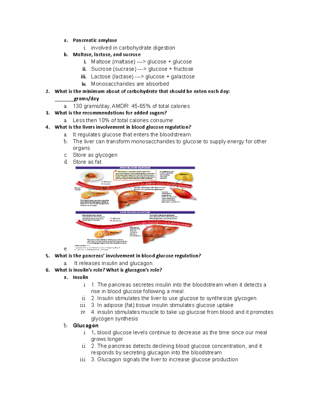 Nutrition exam 1 notes extended - a. Pancreatic amylase i. involved in ...