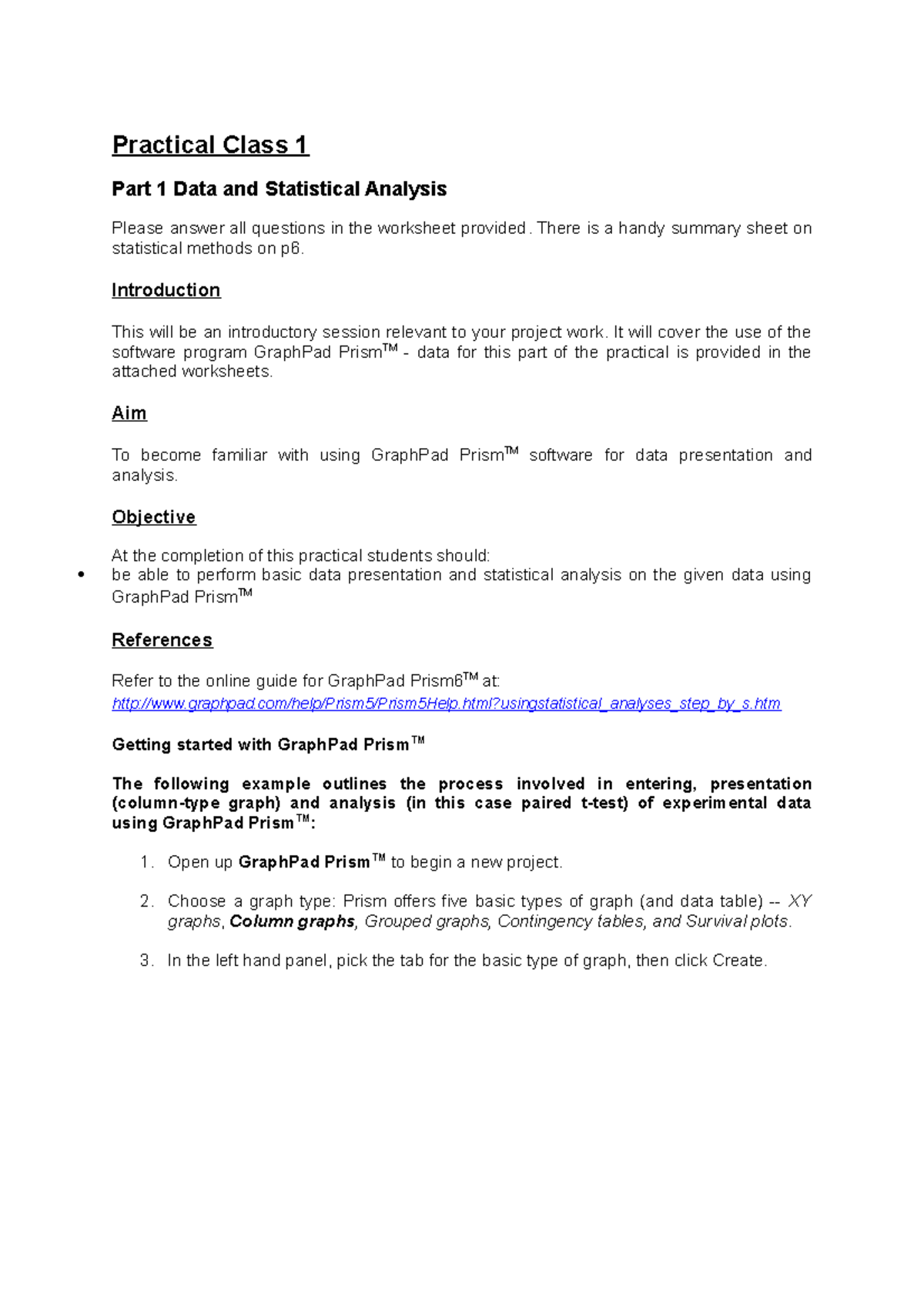 Practical 1 Worksheet - Practical Class 1 Part 1 Data and Statistical ...
