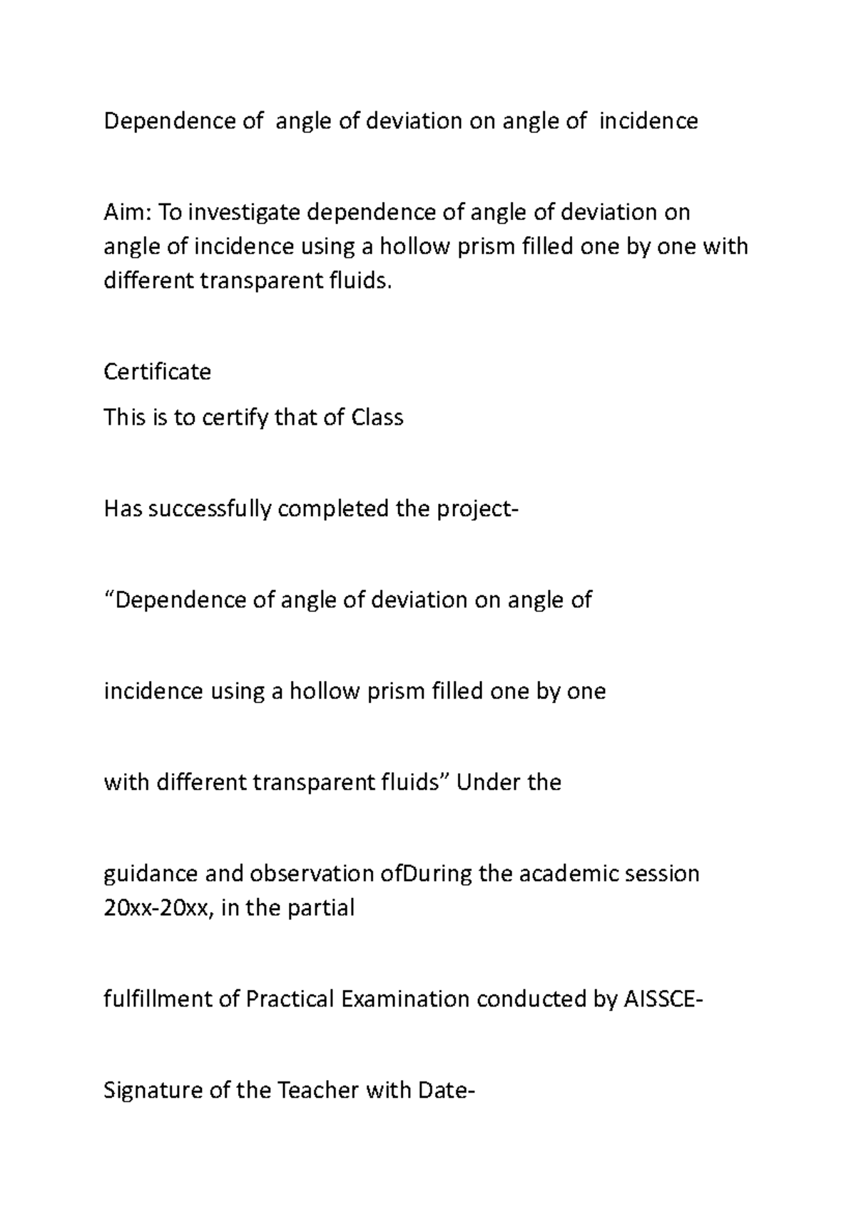 Class XII Physics investigatory file - Dependence of angle of deviation ...
