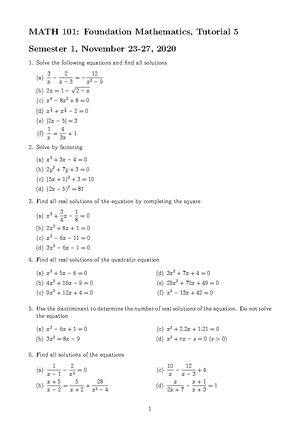 MATH 101 Tutorial 7 - Introductory Mathematics - MATH 101: Foundation ...