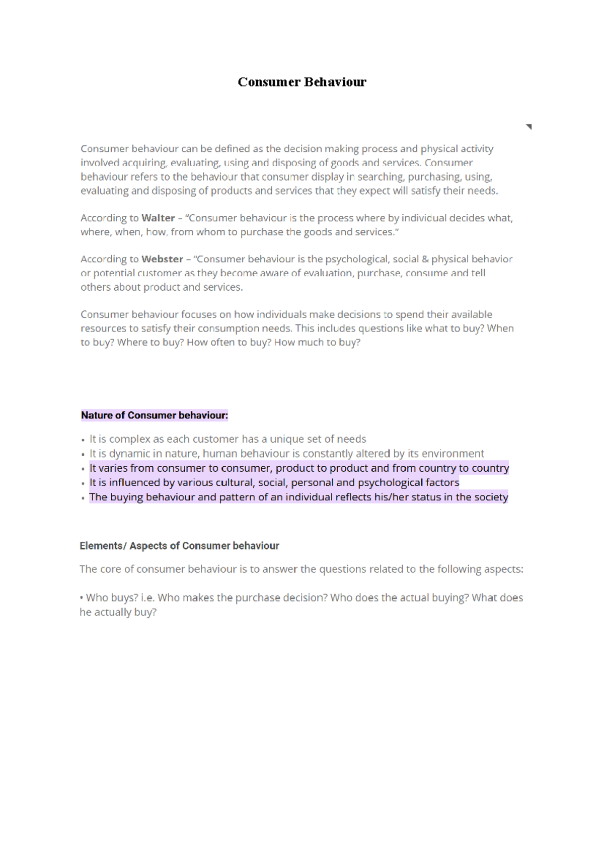 Consumer Behaviour - Summary of the topics - Consumer Behaviour ...