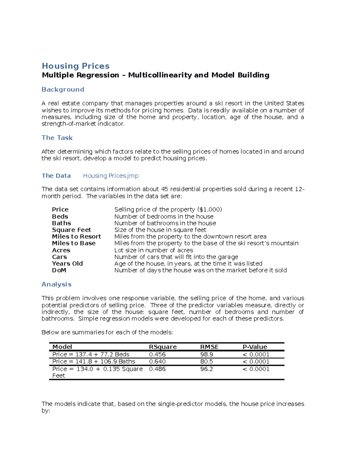 Housing Prices Solution - Housing Prices Multiple Regression ...