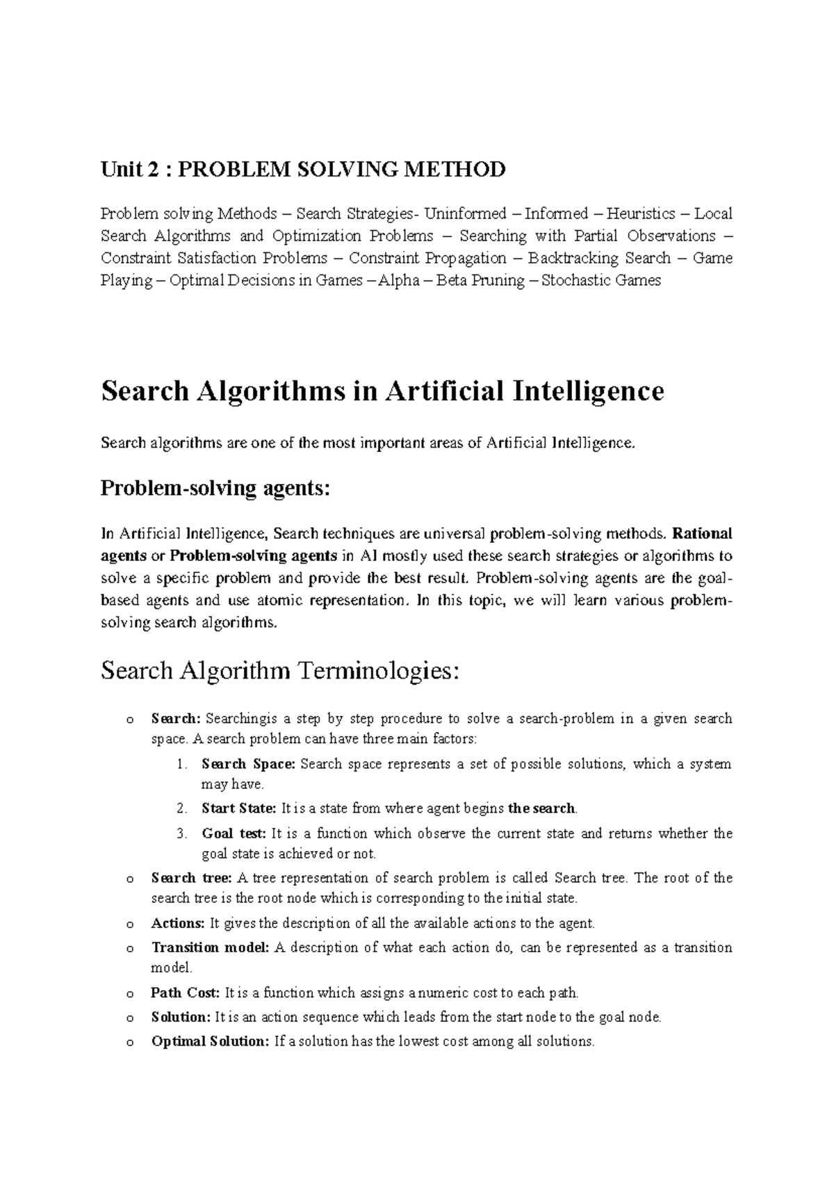 AI Notes Unit- 2 - very easy language ad best for ut - Unit 2 : PROBLEM ...