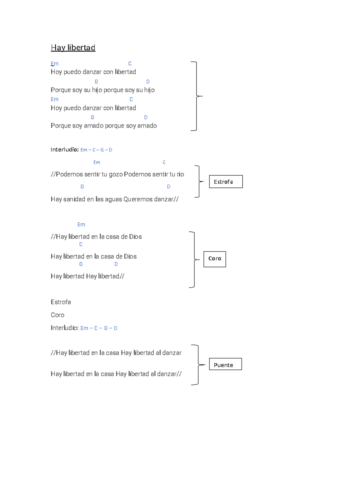 Hay libertad - acordes? - Hay libertad Em C Hoy puedo danzar con ...