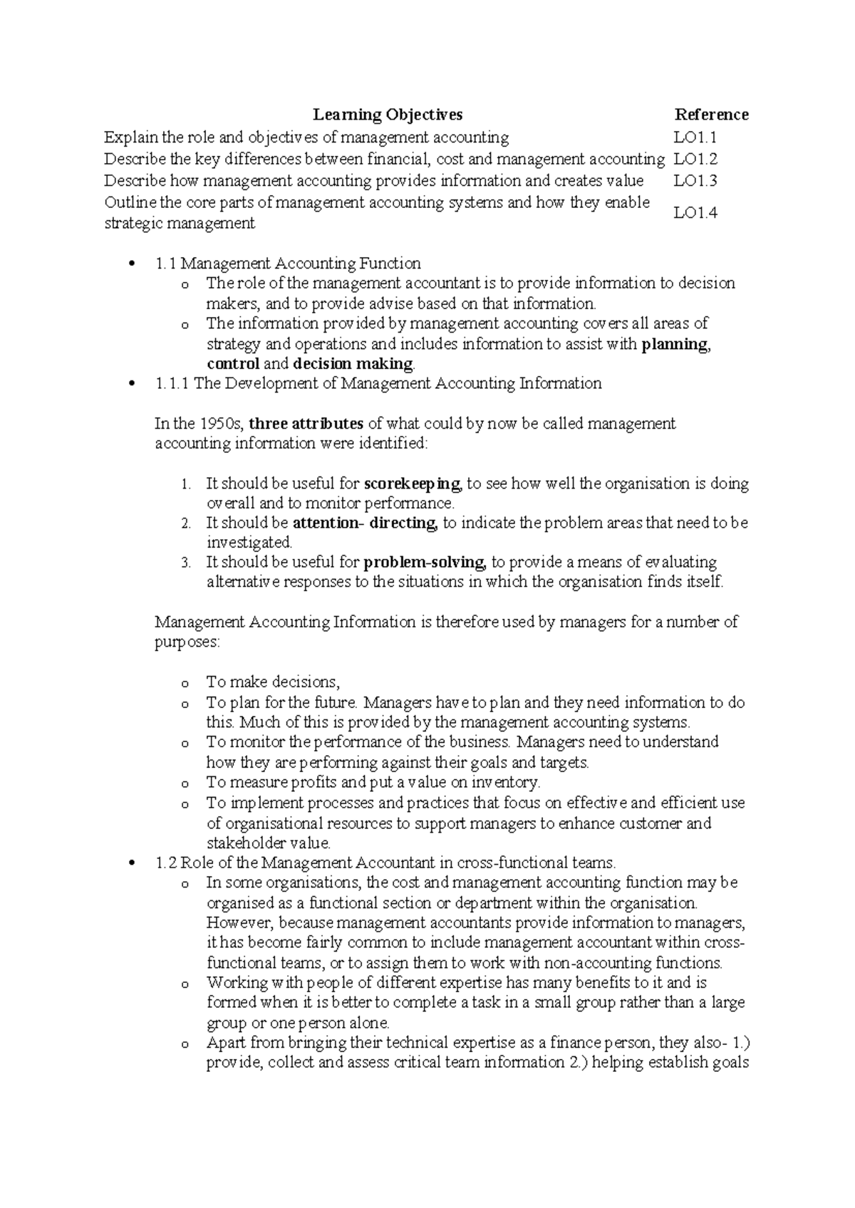 Module 1 - Learning Objectives Reference Explain the role and objectives of management ...