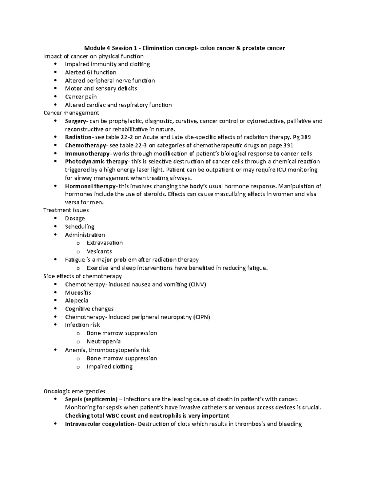 Module 4 session 1 Lecture - Module 4 Session 1 - Eliminaion concept- colon cancer & prostate ...