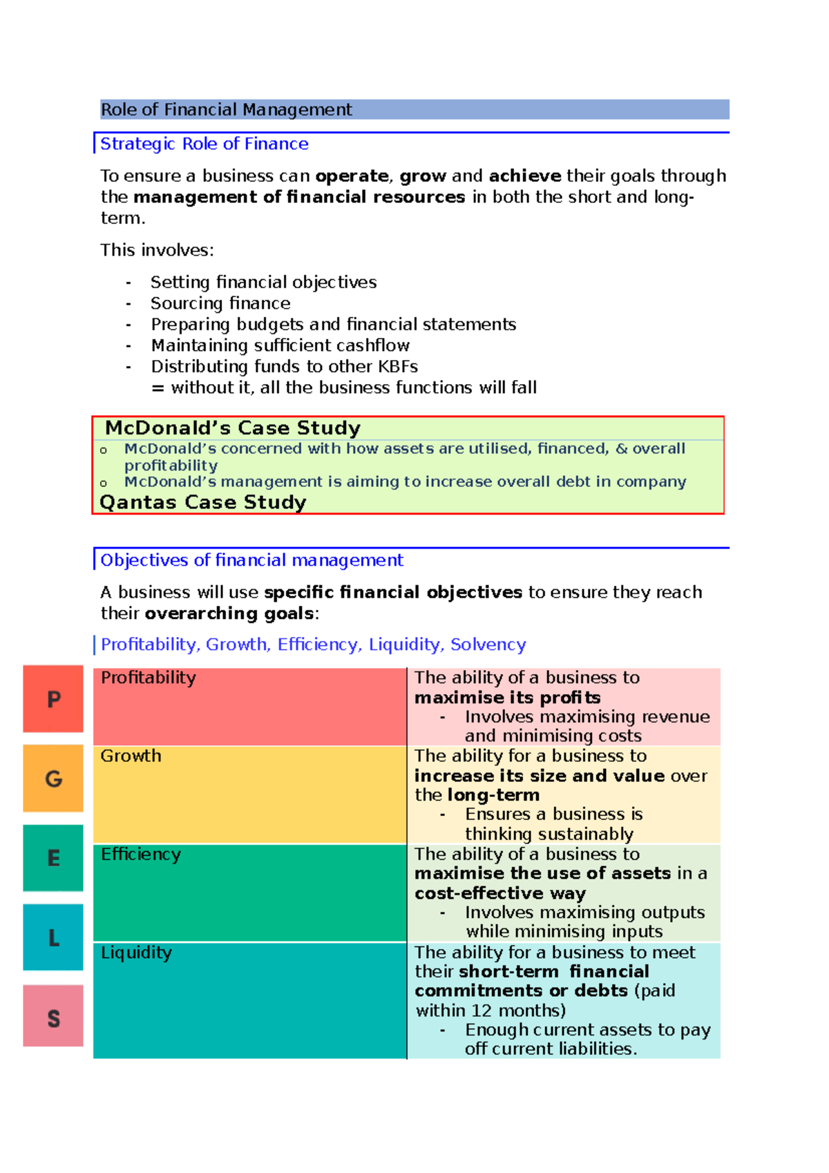 Wk 7 Financial Management Notes - Role of Financial Management ...