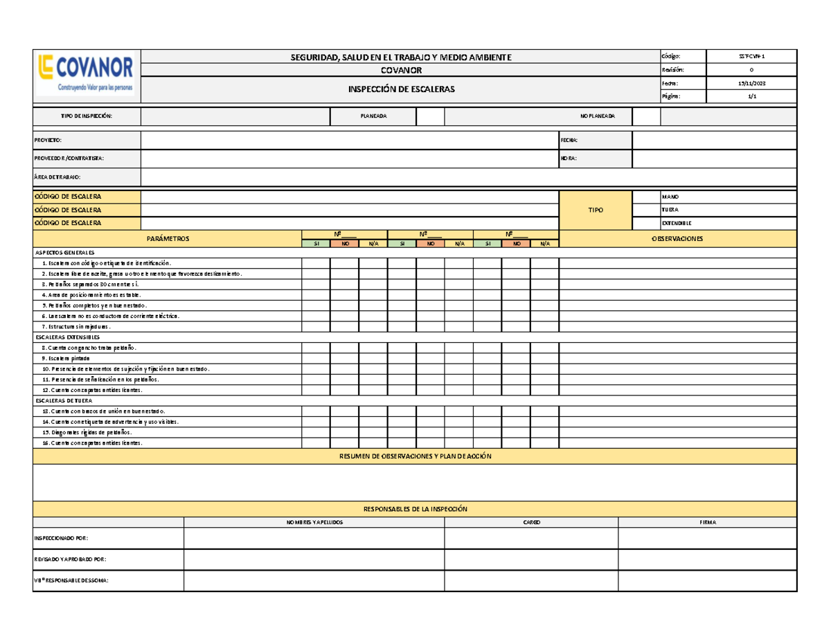 Inspección de escaleras-CVN - Código: SST-CVN- Revisión: 0 Fecha: 15/11/ Página: 1/ SI NO N/A SI ...