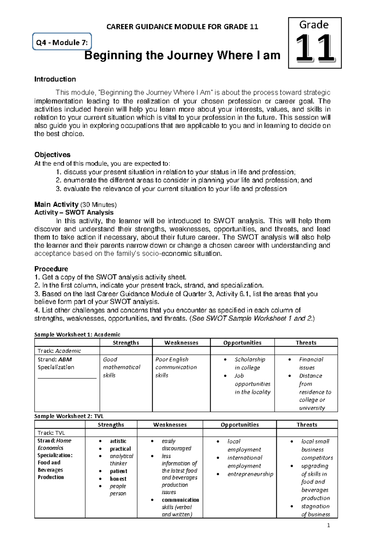 Q4 Career Guidance Modules FOR Grade 11 - CAREER GUIDANCE MODULE FOR ...