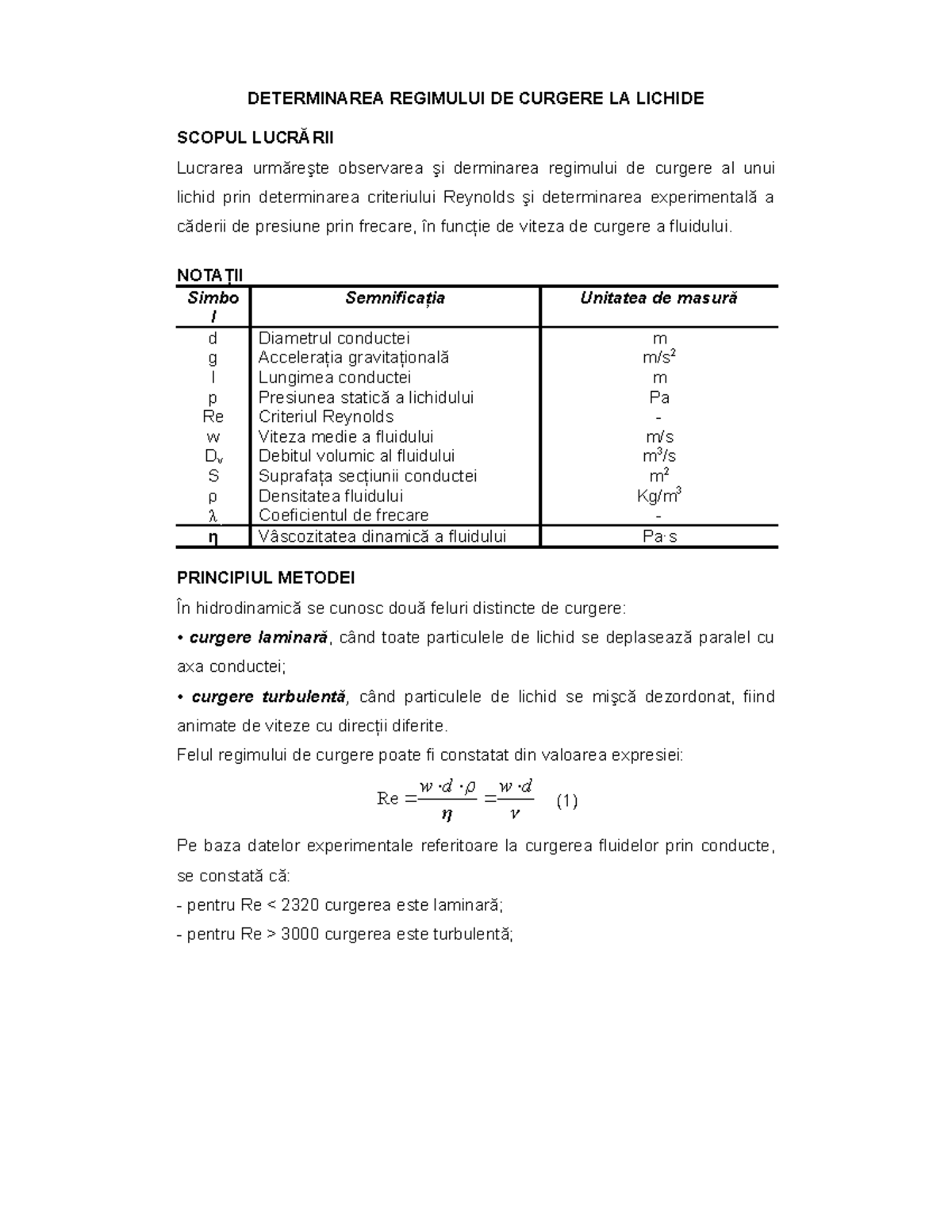 L3 Determinarea Regimului DE Curgere LA Lichide - DETERMINAREA ...