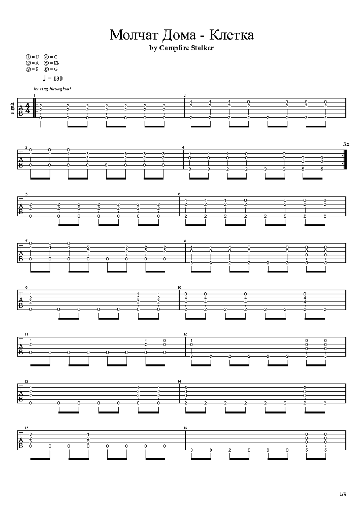 Molchat Doma - Kletka - una partitura de guitarra - Молчат Дома - Клетка by Campfire Stalker = D ...