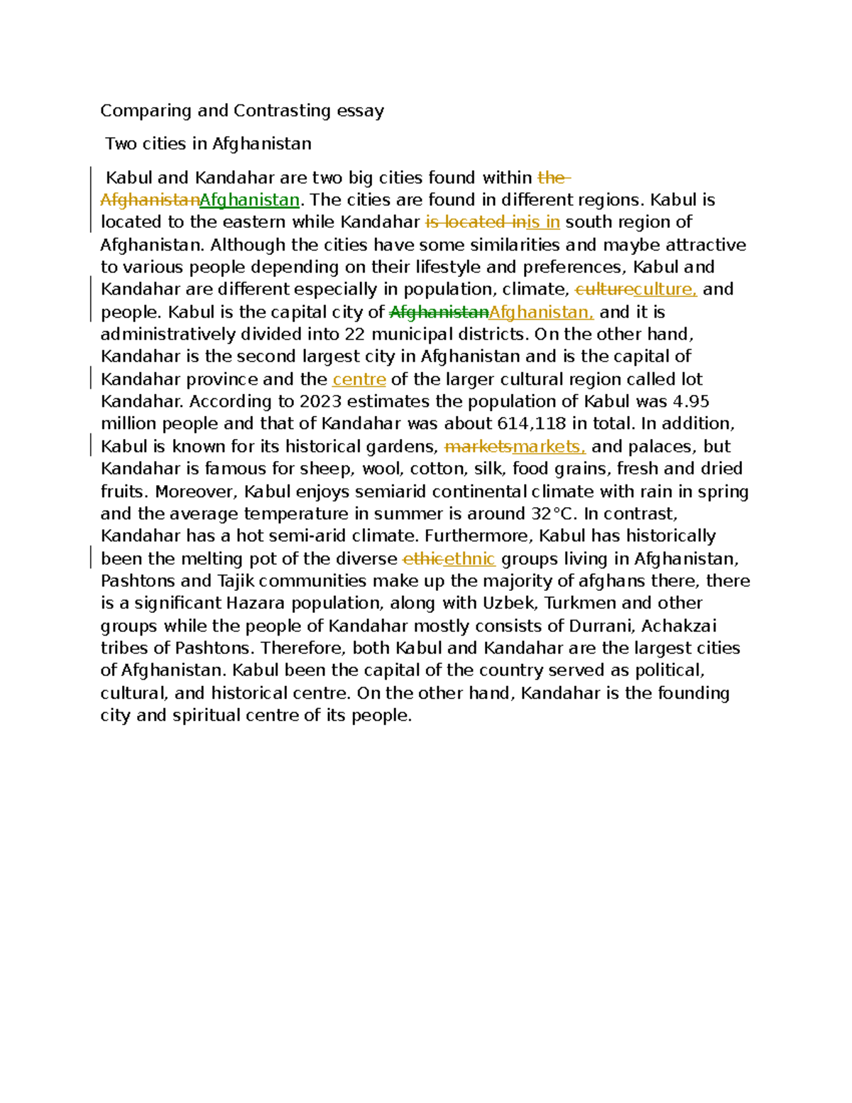 Comparing and Contrasting essay - The cities are found in different ...