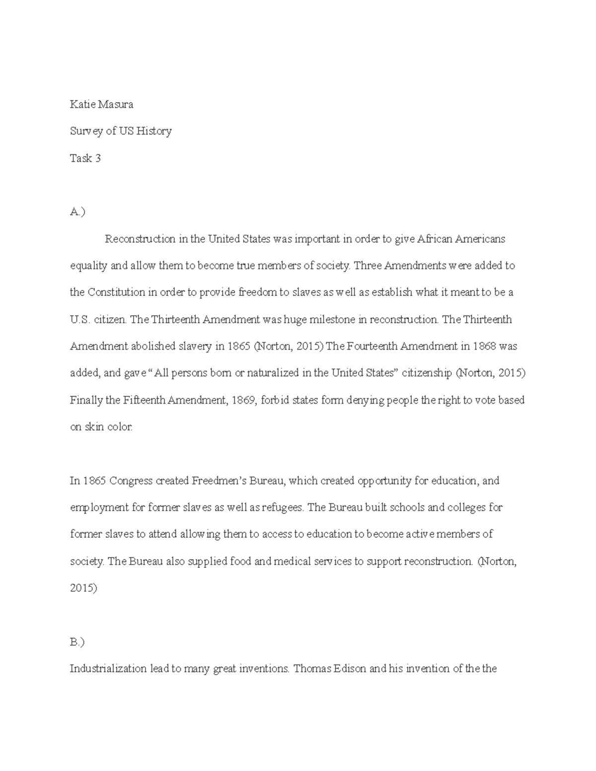 Survey of US History Task 3 - Katie Masura Survey of US History Task 3 ...